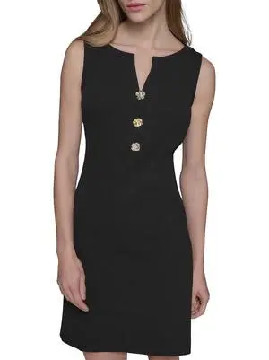 Karl Lagerfeld Flower Button Scuba Crepe Sheath Dress - Black