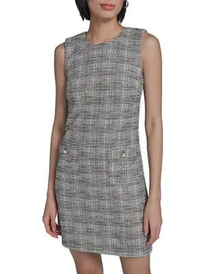 Karl Lagerfeld Metallic Tweed Shift Minidress - Black Soft White