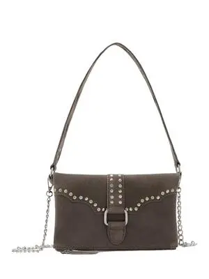Mango Studded Faux Leather Crossbody Bag - Charcoal