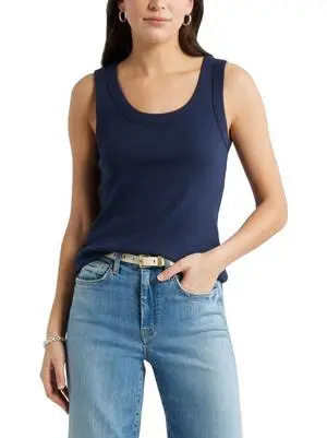 Caslon Scoop Neck Ribbed Cotton Tank - Navy Still