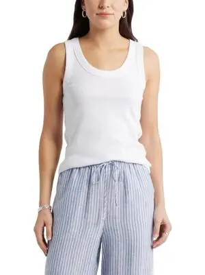 Caslon Scoop Neck Ribbed Cotton Tank - White