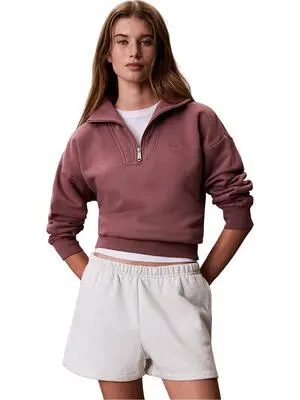 Calvin Klein Monogram Quarter Zip Fleece Sweatshirt - Capri Rose