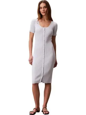 Calvin Klein Cotton Rib Button-down Dress - Ancient Water