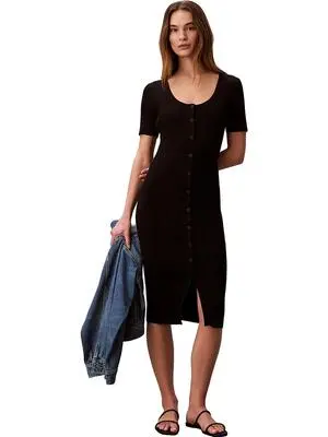 Calvin Klein Cotton Rib Button-down Dress - Black