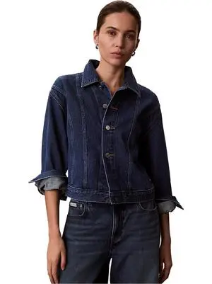 Calvin Klein Denim Cinched Trucker Jacket - Midway Blue