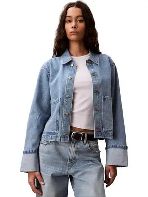 Calvin Klein Cuffed Denim Jacket - Light Ocean