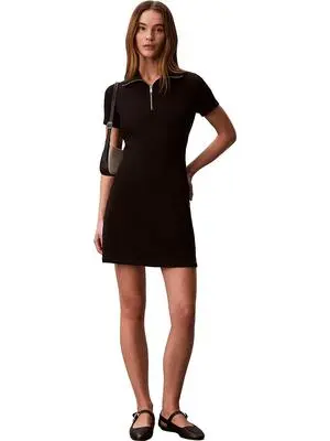 Calvin Klein French Terry Quarter Zip Mini Dress - Black