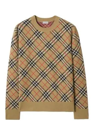 Burberry Check Cotton Wool Sweater - Sand Beige