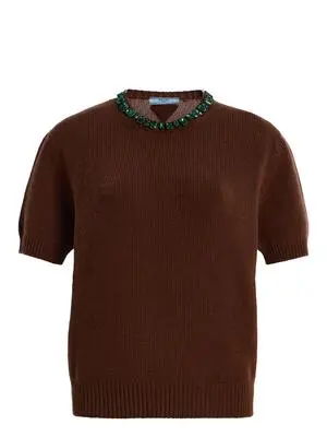 Prada Embellished Wool-cashmere Sweater - Brown