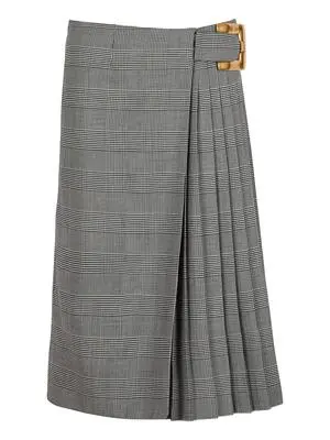 Balmain Virgin Wool-blend Checked Midi Skirt - Black