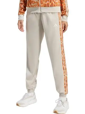 Adidas Tricot 3-stripes Trackpants With Leopard Print - Beige / Multicolor