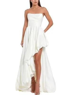 Mac Duggal Petite Strapless High-low Satin Gown - White