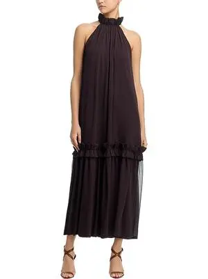 Aqua Halter Maxi Dress - Brown