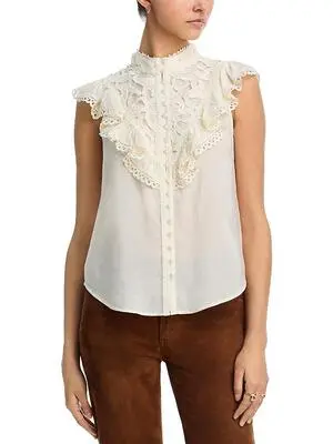 Aqua Lace Flutter Sleeve Top - Ivory