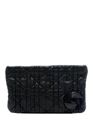 Dior 2010 Calfskin Cannage Rose Clutch Bag - Black