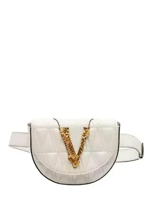 Versace Quilted Nappa Virtus V Crossbody Belt Bag - White