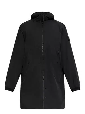 Stone Island Hooded Zip-fastening Coat - Black