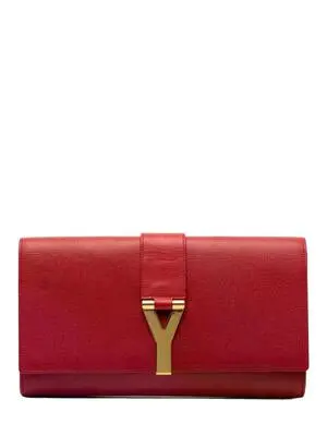 Saint Laurent Textured Leather Chyc Ligne Clutch - Red