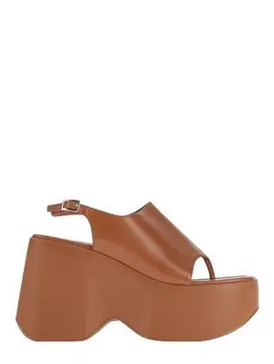 VIC MATIE Leather Thong Wedge Sandals - Brown
