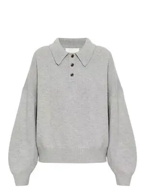 LISA YANG Etta Button Collared Knitted Top - Grey
