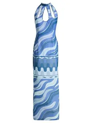 Emilio Pucci Cutout Printed Stretch-mesh Maxi Dress - Blue
