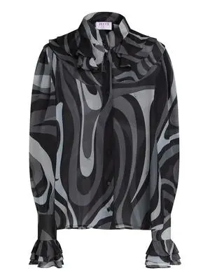 Emilio Pucci Printed Silk-georgette Ruffled Blouse - Dark Gray