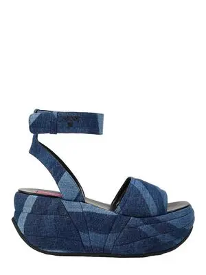Emilio Pucci Quilted Printed Denim Platform Sandals - Mid Denim