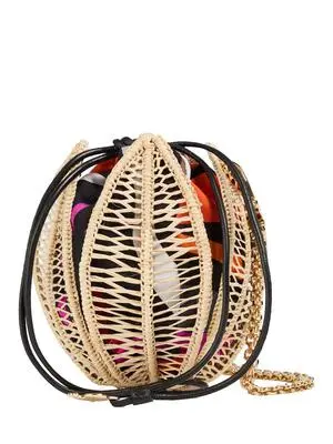 Emilio Pucci Printed Twill And Straw Bucket Bag - Beige