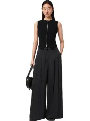 ALLSAINTS Poppy Satin Straight Leg Trousers - Black
