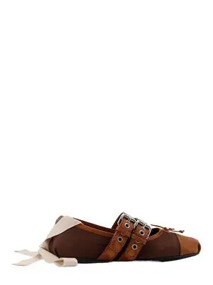 Miu Miu Canvas And Leather Ballerinas - Brown