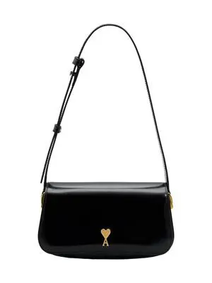 Ami Leather Shoulder Bag With Logo - Black
