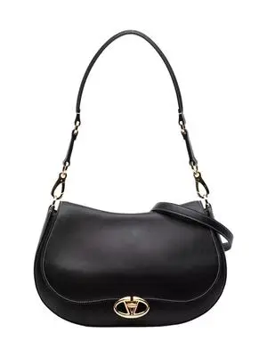 Valentino Garavani Medium Leather Ohval Flap Satchel - Black