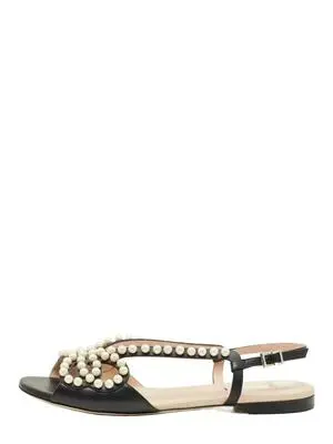 Fendi Pearl Embellished Leather Sandals - Black