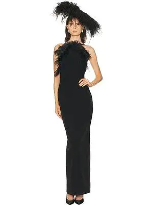 Attico Feather-trimmed Gown - Black