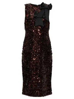 GANNI Sequin Spaghetti Strap Midi Dress - Brown