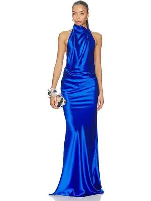 THE SEI Halter Drape Bias Gown - Sapphire