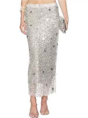 LESLIE AMON Sequined Maxi Skirt - Silver