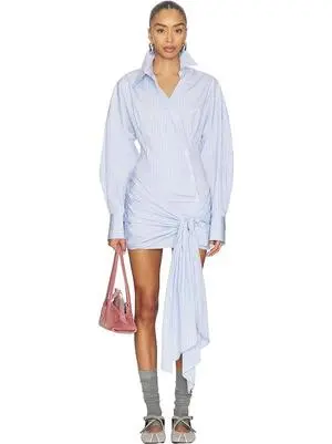 Attico Tie Shirt Mini Dress - Light Blue & White