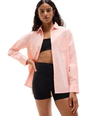Athleta Midday Relaxed Poplin Shirt - Pink Sand