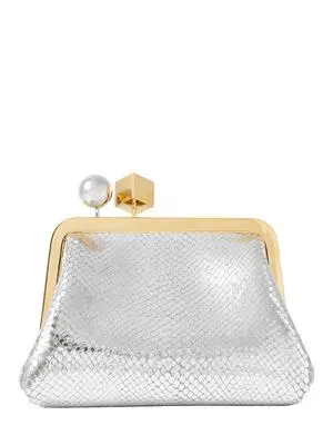 Jacquemus Le Berlingot Snake-effect Leather Clutch - Silver