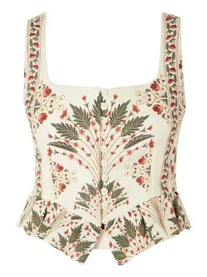 Agua Bendita Eslabon Andes Printed Linen Top With Ruffle Hem - Multi