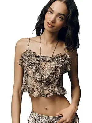 Bardot Bardot Alira Printed Frill Crop Top Snake