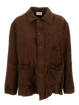 PAROSH Suede Leather Jacket - Brown
