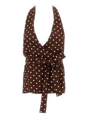 PAROSH Polka Dot Silk Top - Brown
