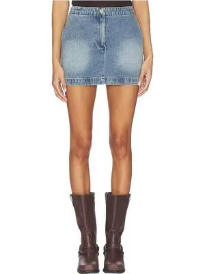 Line & Dot Mottle Mini Denim Skirt - Blue