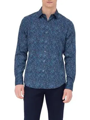 Bugatchi Julian Shaped Fit Geo Print Button-up Shirt - Teal