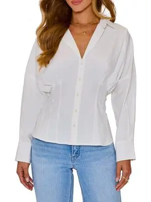VICI Cotton Button-up Shirt With O-ring Belt - White
