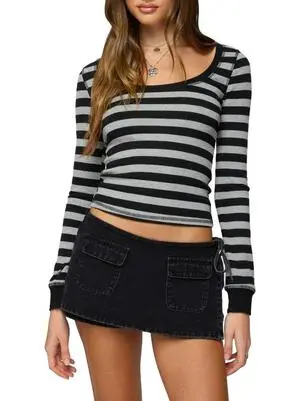 EDIKTED Striped Long Sleeve Shirt - Black-and-gray