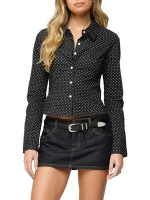 EDIKTED Polka Dot Button-up Shirt - Black-and-white