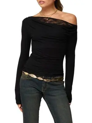 EDIKTED Layered Lacey Off-the-shoulder Top - Black
